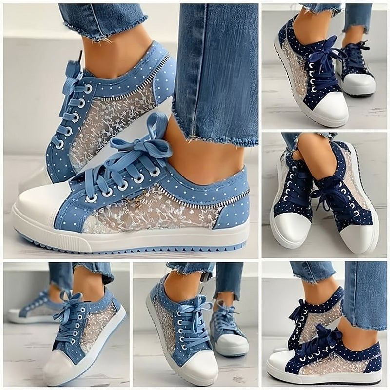 👟2025 Neues Design🙋‍♀️ Damen Casual Flat Runde Zehe Lace Up Low Top Sc ...